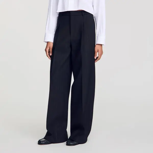 Sandro Striped High-waisted Wide-leg Trousers