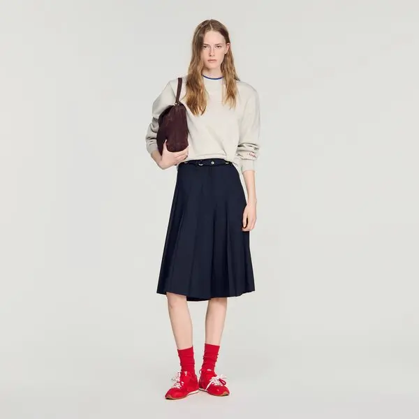 Sandro Long Pleated Wool Shorts - Navy Blue