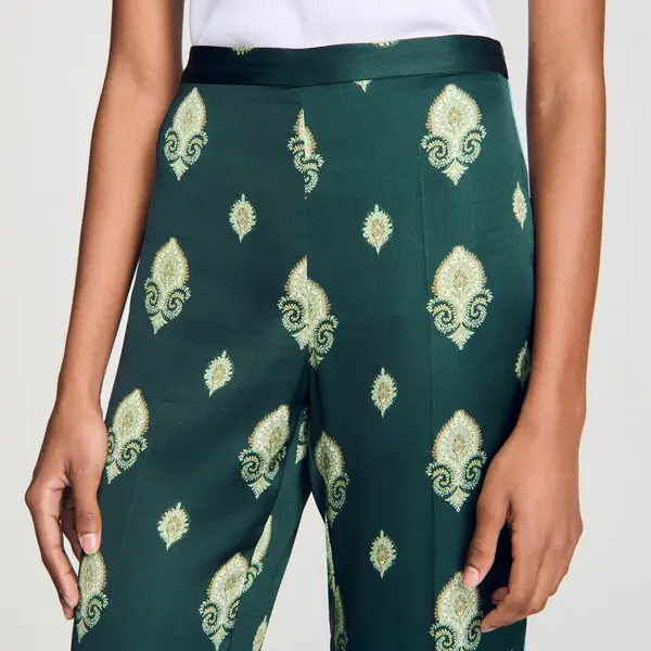 Sandro Paisley Print Flowy Trousers With Contrast Piping