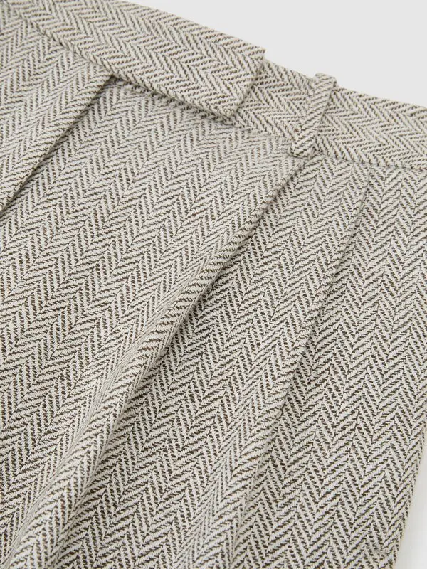 REISS Ezra Herringbone Linen-blend Straight-leg Suit Trousers