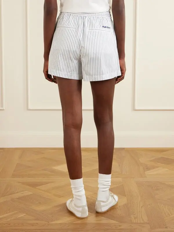 Polo Ralph Lauren Wimbledon Logo-embroidered Striped Cotton Shorts - Blue