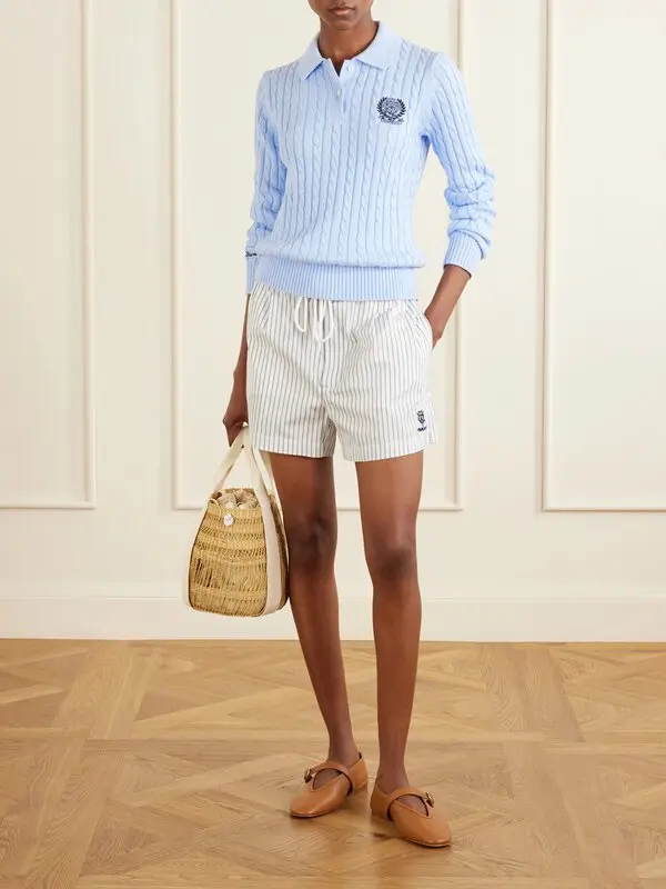 Polo Ralph Lauren Wimbledon Logo-embroidered Cable-knit Cotton Polo Shirt