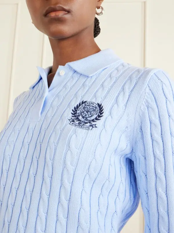 Polo Ralph Lauren Wimbledon Logo-embroidered Cable-knit Cotton Polo Shirt