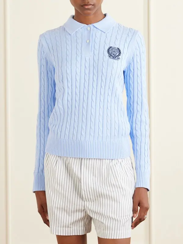 Polo Ralph Lauren Wimbledon Logo-embroidered Cable-knit Cotton Polo Shirt