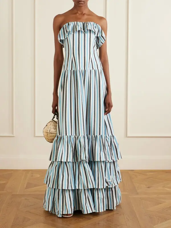 MARRAKSHI LIFE Ruffled Striped Cotton Maxi Dress