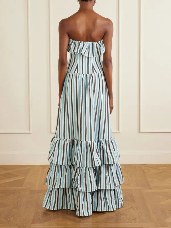 MARRAKSHI LIFE Ruffled Striped Cotton Maxi Dress