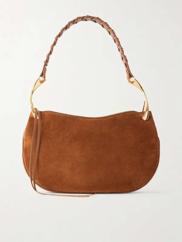 Alexander McQueen Wishbone Leather-trimmed Suede Shoulder Bag - Brown
