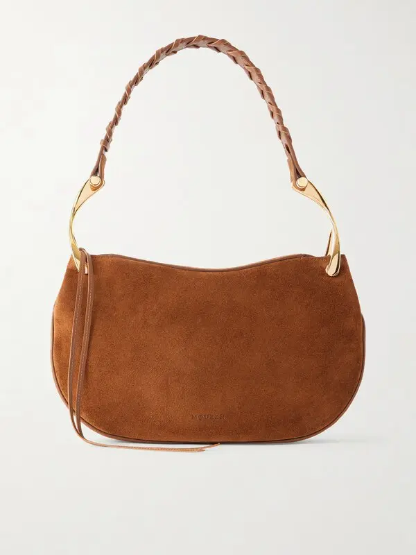 Alexander McQueen Wishbone Suede Shoulder Bag With Braided Leather Trim - Brown