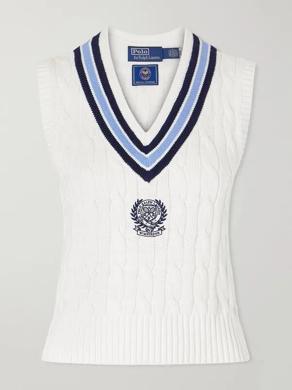 Polo Ralph Lauren Wimbledon Logo-embroidered Cable-knit Cotton Vest - Neutrals