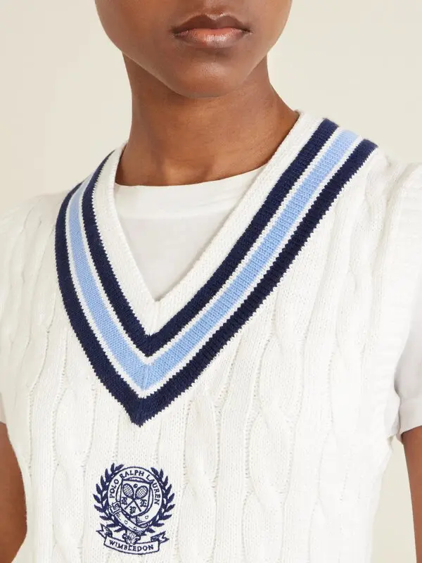 Polo Ralph Lauren Wimbledon Logo-embroidered Cable-knit Cotton Vest