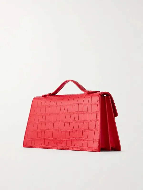 Alexander McQueen Skull Embellished Croc-effect Leather Clutch