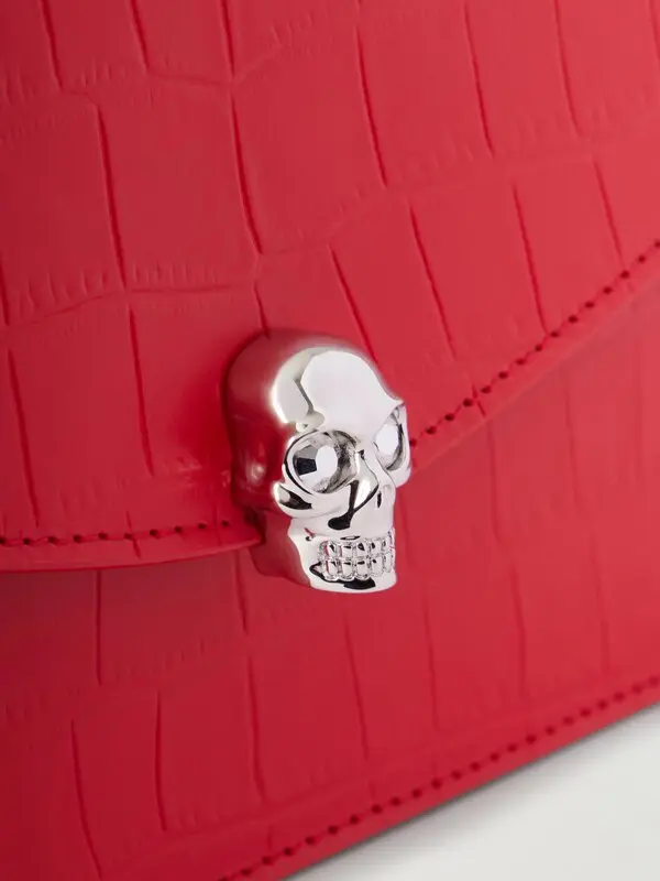 Alexander McQueen Skull Embellished Croc-effect Leather Clutch