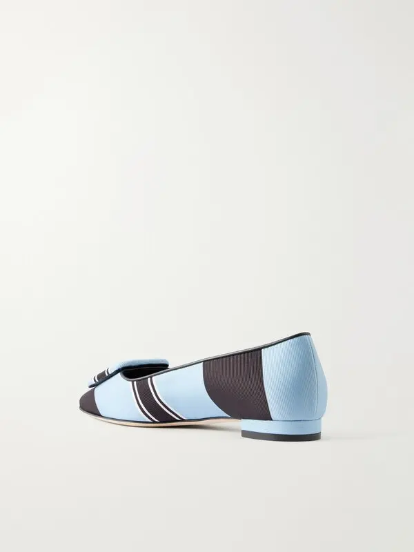 Manolo Blahnik Emilia Wickstead Maysale Striped Grosgrain Point-toe Flats - Blue