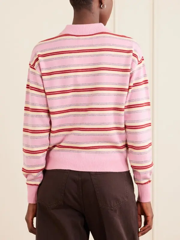 Guest In Residence Collegiate Striped Cashmere Polo Sweater - Pink