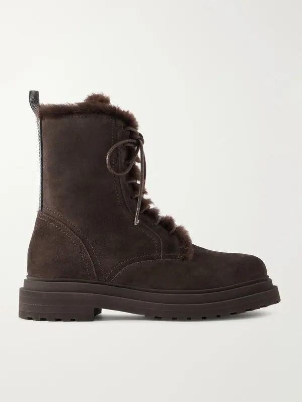 Brunello Cucinelli Embellished Suede Ankle Boots - Brown