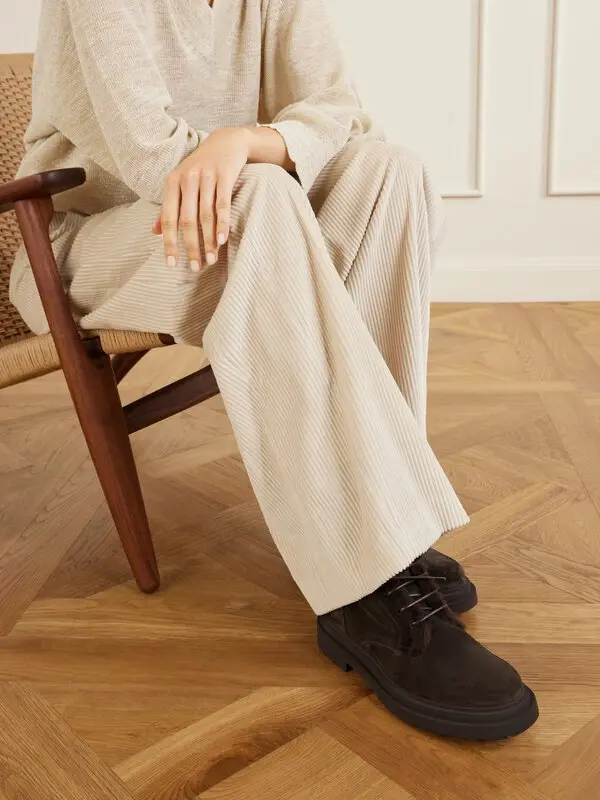 Brunello Cucinelli Suede Shearling-lined Ankle Boots With Monili Embellishment - Brown