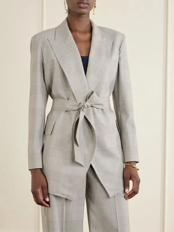 Max Mara Belted Checked Wool Blazer