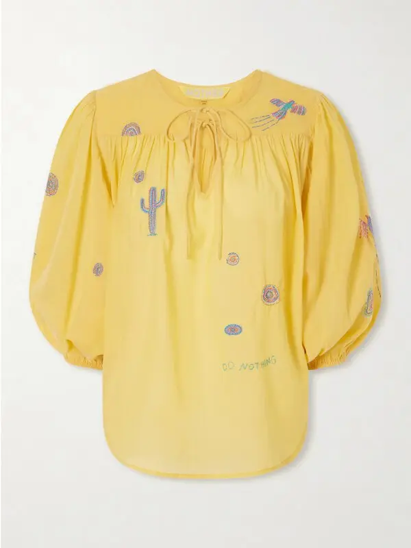 MOTHER The Breeze Embroidered Cotton-blend Voile Blouse - Yellow