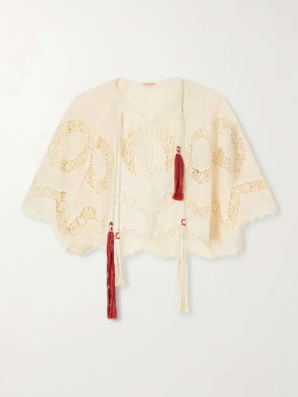 Johanna Ortiz Sun Tides Tasseled Broderie Anglaise Cotton-blend Top - Ecru