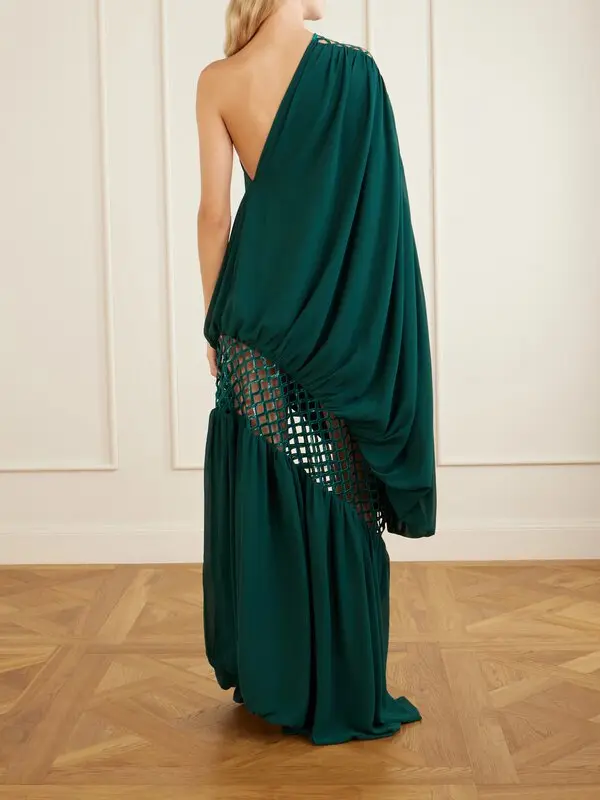 DIMA AYAD One-shoulder Sequin-embellished Crepe Dress