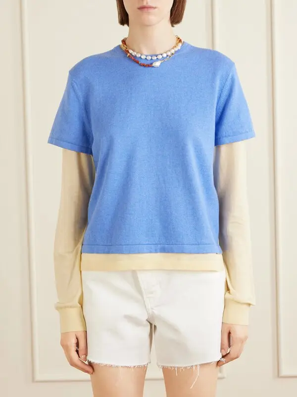 Guest In Residence Layer Cotton, Cashmere And Silk Blend T-shirt - Blue