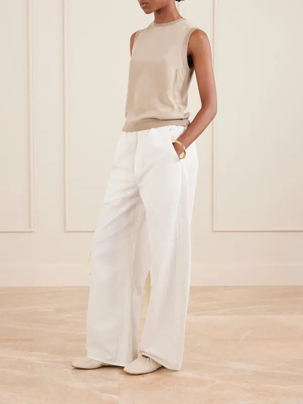 Max Mara Silk-blend Tank Top With Ribbed Trims - Gray