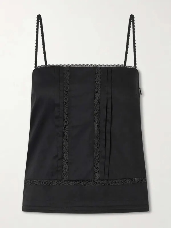 Staud Corinna Lace-trimmed Cotton Top - Black