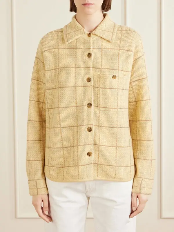 Guest In Residence Checked Knitted Cashmere And Linen-blend Shirt - Yellow