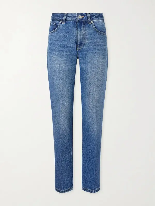 Victoria Beckham Leather-trimmed Low-waist Flared Jeans - Blue
