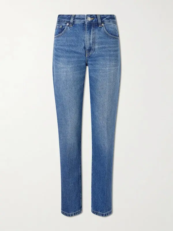 Victoria Beckham Leather-trimmed Low-waist Flared Jeans - Blue