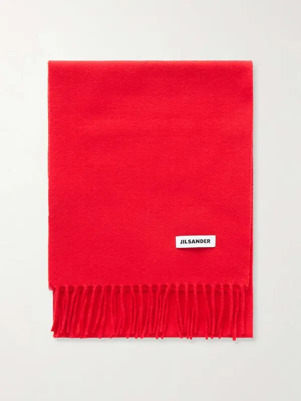 JIL SANDER Fringed Virgin Wool Scarf - Red
