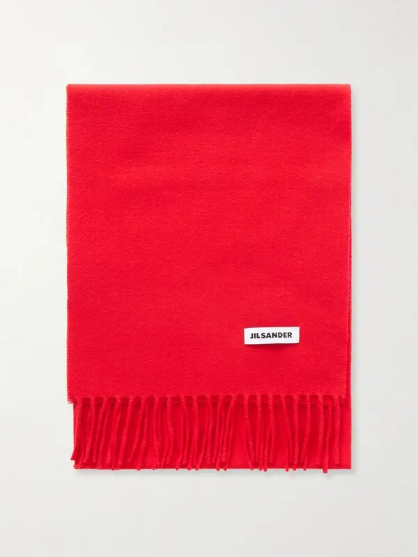 JIL SANDER Fringed Virgin Wool Scarf - Red