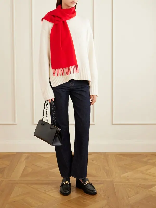 JIL SANDER Fringed Virgin Wool Scarf - Red
