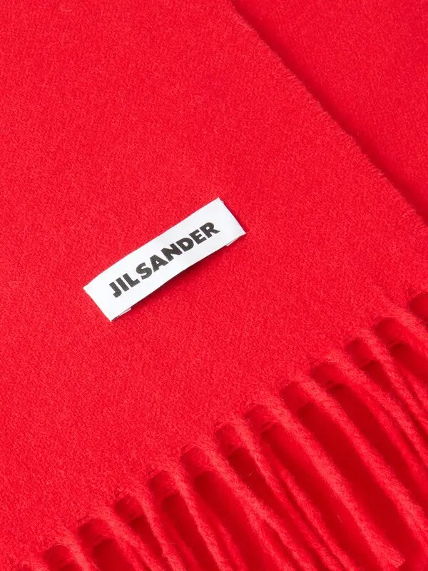 JIL SANDER Fringed Virgin Wool Scarf - Red