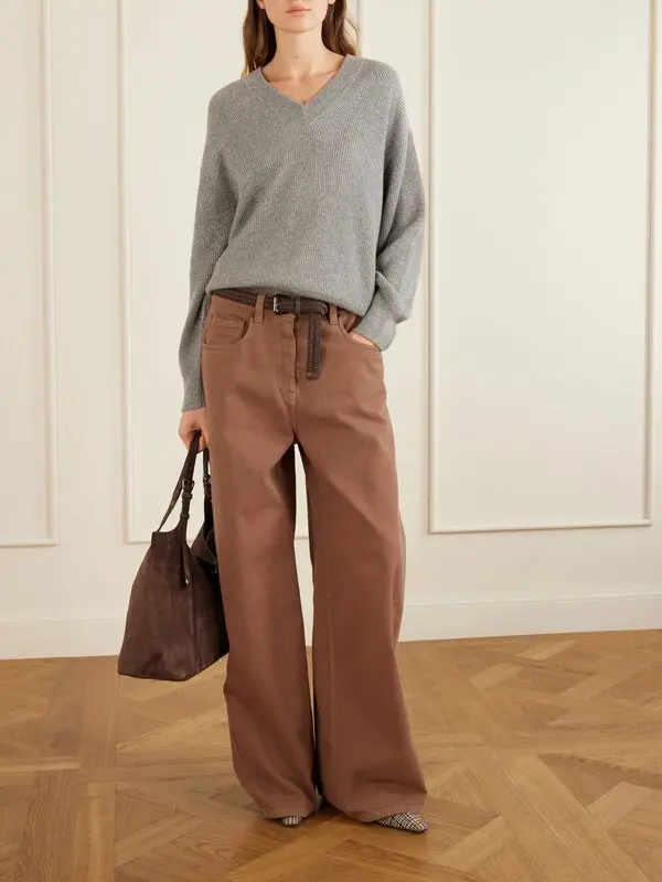 Brunello Cucinelli Ribbed-knit Metallic Cashmere-blend Sweater - Gray