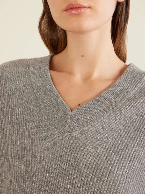 Brunello Cucinelli Ribbed-knit Metallic Cashmere-blend Sweater