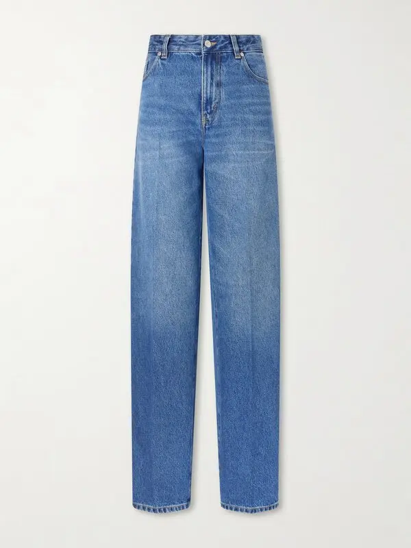 Victoria Beckham Leather-trimmed High-waist Wide-leg Jeans - Blue