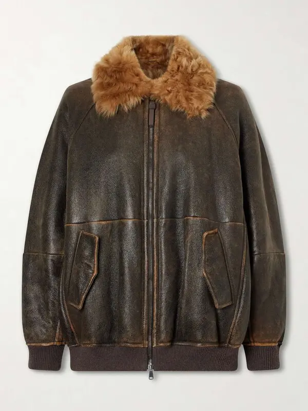 Brunello Cucinelli Shearling-trimmed Leather Jacket - Dark Brown