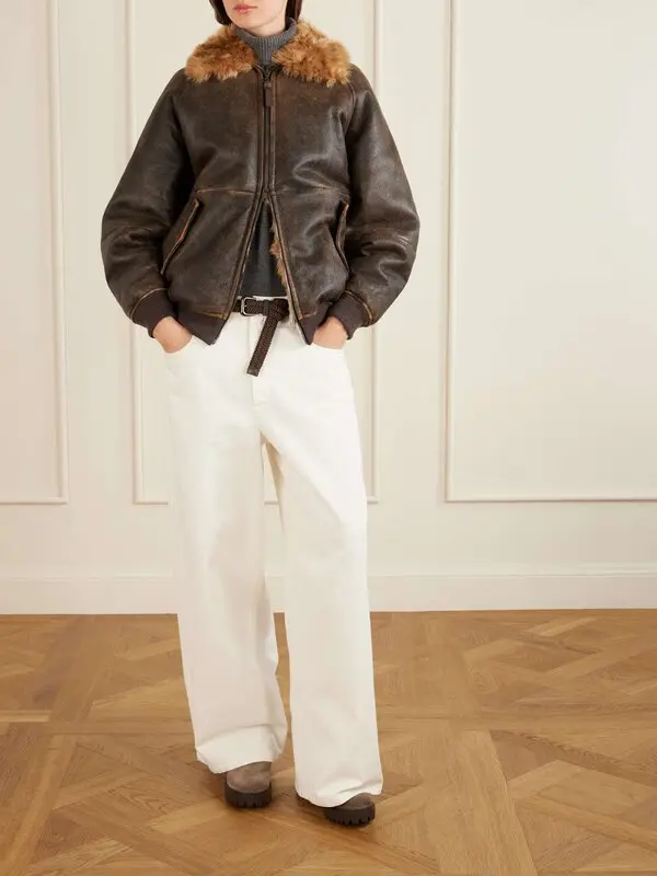 Brunello Cucinelli Shearling-trimmed Leather Jacket