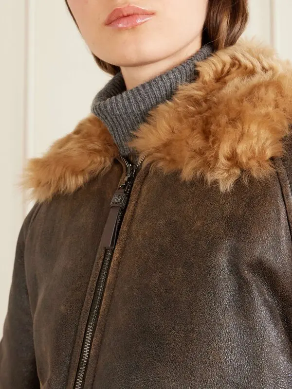 Brunello Cucinelli Shearling-trimmed Leather Jacket