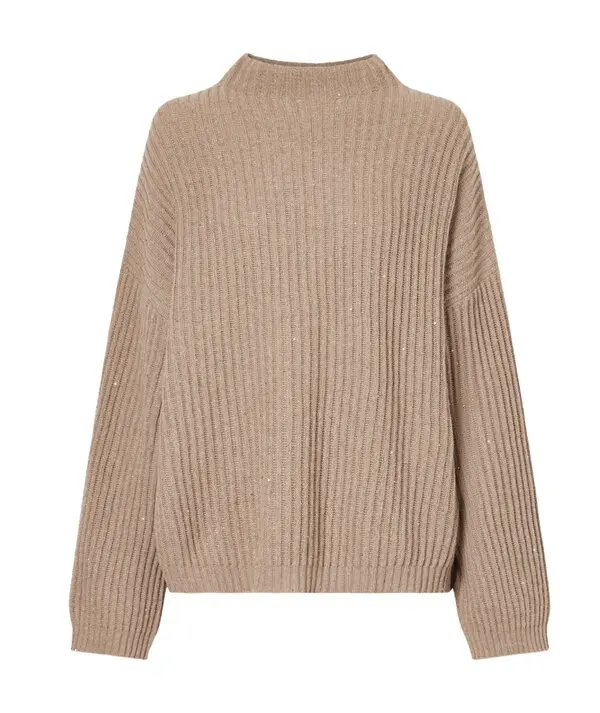Brunello Cucinelli Sequined Ribbed-knit Turtleneck Sweater - Neutrals