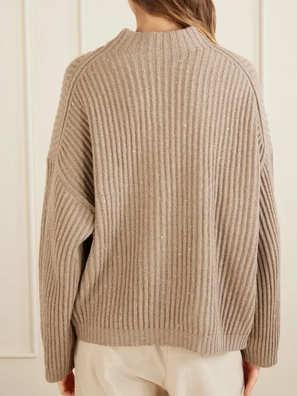 Brunello Cucinelli Sequined Ribbed-knit Turtleneck Sweater
