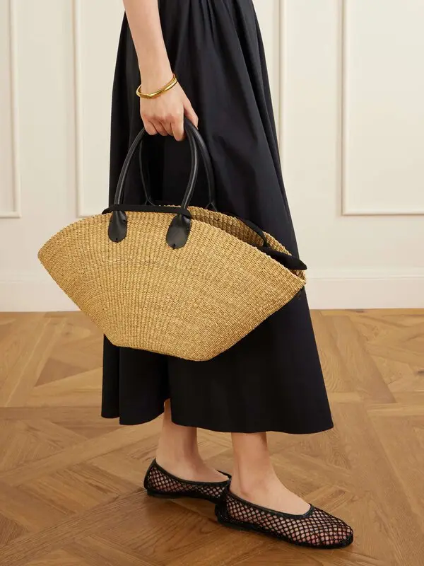 Muuñ Sophia Raffia Tote With Leather Trim - Neutral