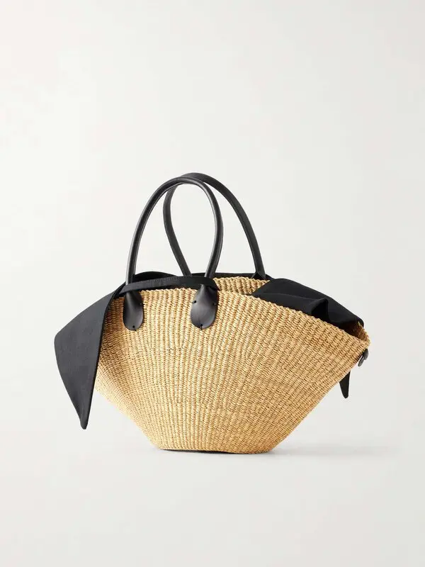Muuñ Sophia Raffia Tote With Leather Trim - Neutral