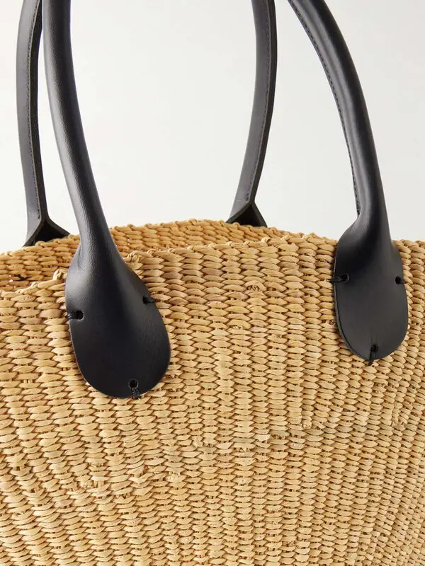 Muuñ Sophia Raffia Tote With Leather Trim - Neutral