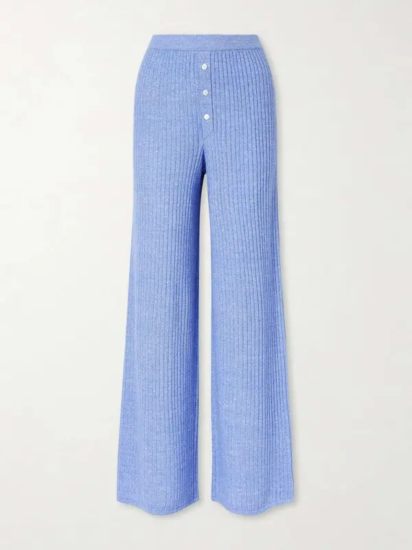 Guest In Residence Everywear Ribbed Cashmere And Linen-blend Wide-leg Pants - Blue