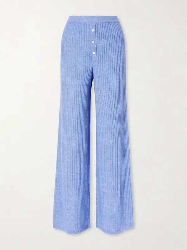 Guest In Residence Everywear Ribbed Cashmere And Linen-blend Wide-leg Pants - Blue