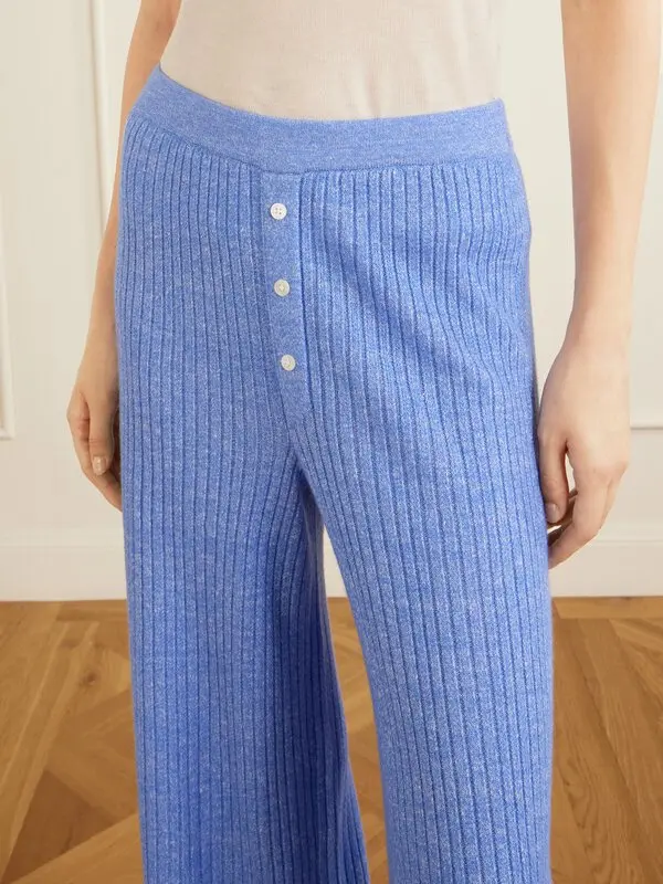Guest In Residence Everywear Ribbed Cashmere And Linen-blend Wide-leg Pants - Blue