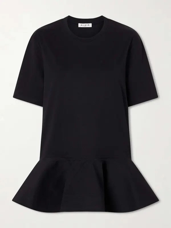 Alaïa Peplum Cotton-jersey T-shirt - Black