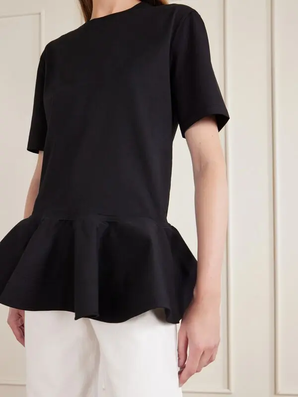 Alaïa Peplum Cotton-jersey T-shirt - Black